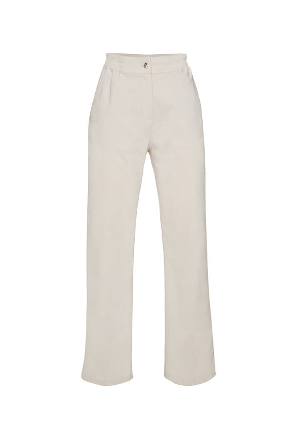 Bej Beli Lastik Detaylı Pantolon - Aker